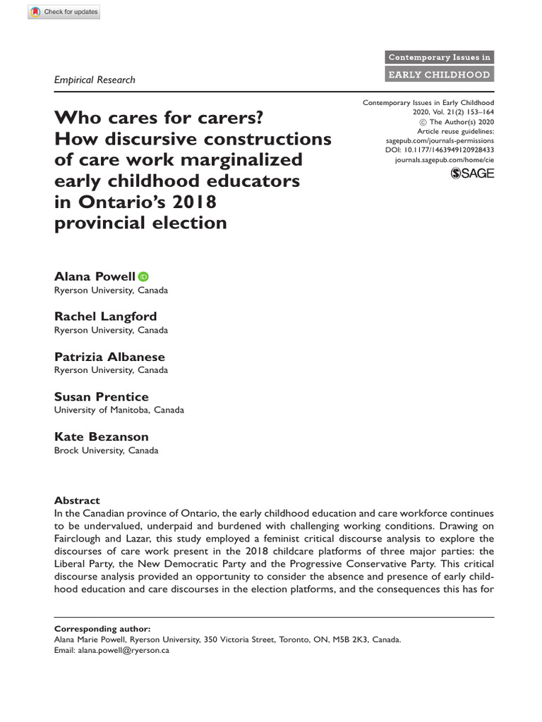 Powell Et Al 2020 Who Cares For Carers How Discursive Constructions of ...