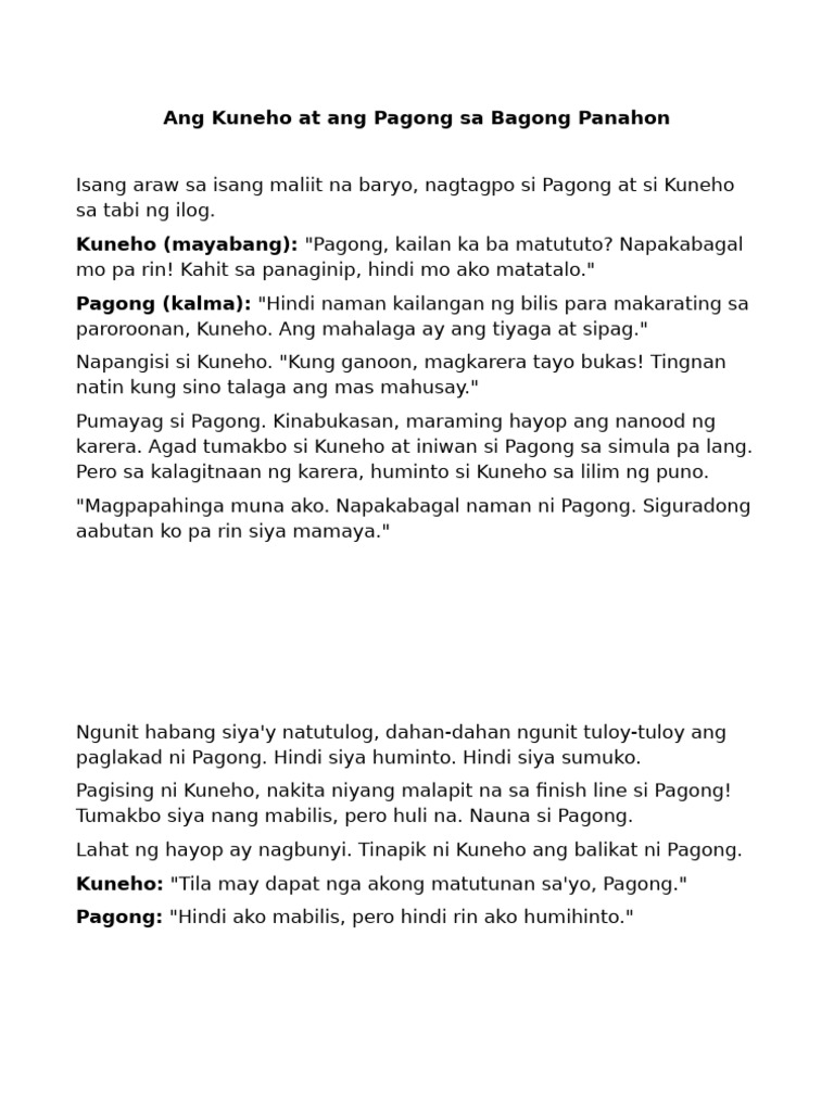 Ang Kuneho at Ang Pagong Sa Bagong Panahon | PDF