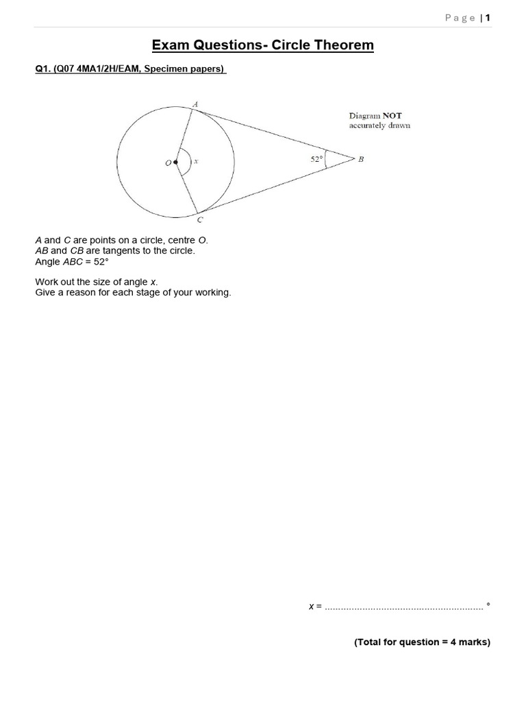 Circle Theorem Exam Questions | PDF | Circle | Angle
