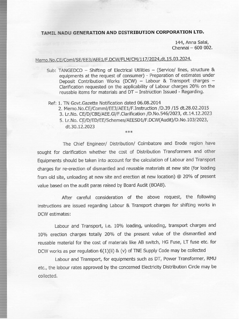 DCW Estiamtes Labour Transport Charges | PDF