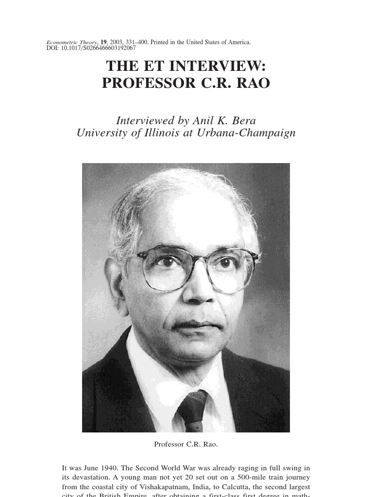 ET Interview_cr Rao | Statistics | Academia