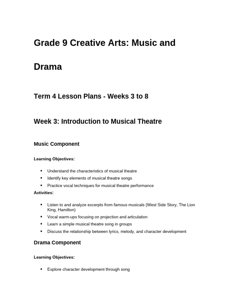 Grade 9 Creative Arts Term 4 Plans | PDF | Songs | Rhythm
