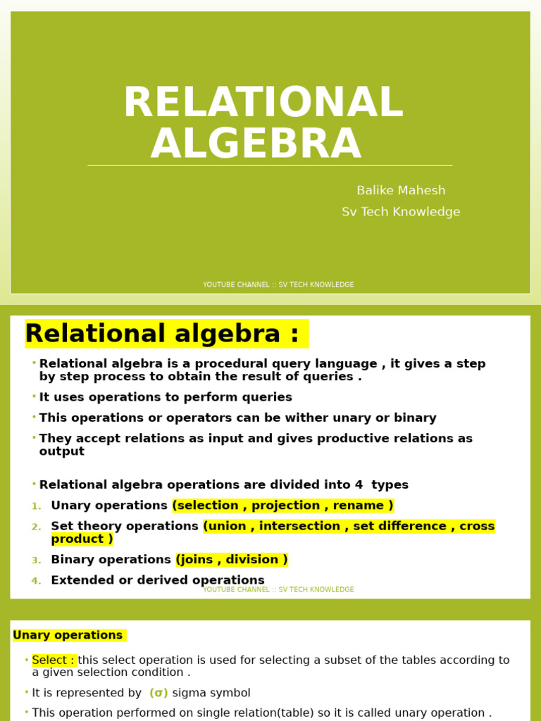 Unit 02 Relational Algebra | PDF | Relational Model | Applied Mathematics