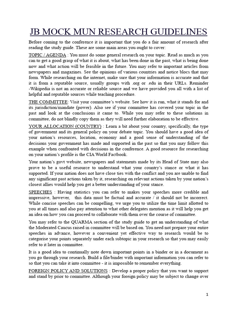 JB Mock MUN Research Guidelines | PDF | United Nations | International ...