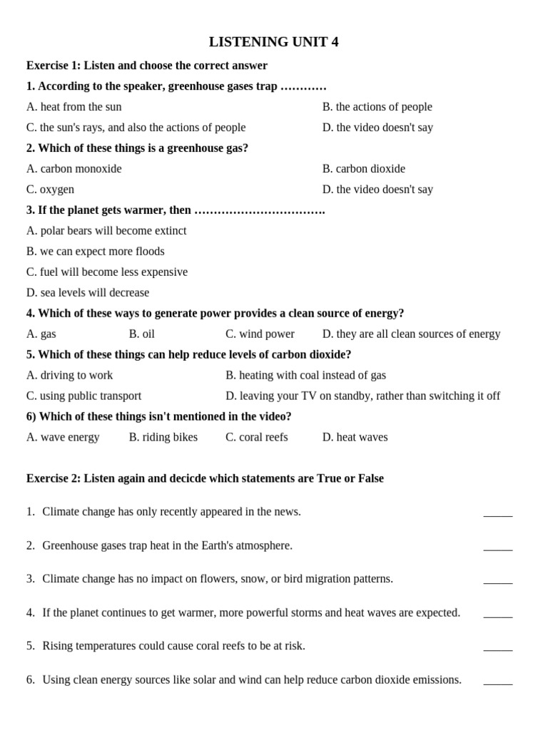 Greenhouse Gases and Climate Change Quiz | PDF