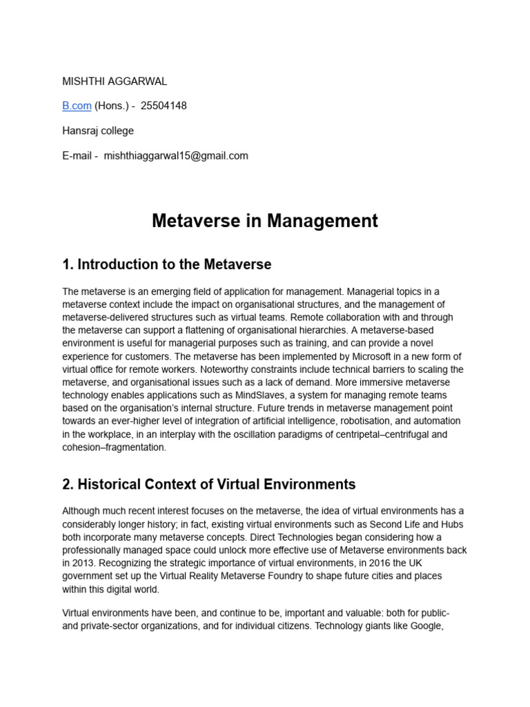 Metaverse in Management - Research Article | PDF | Virtual Reality ...