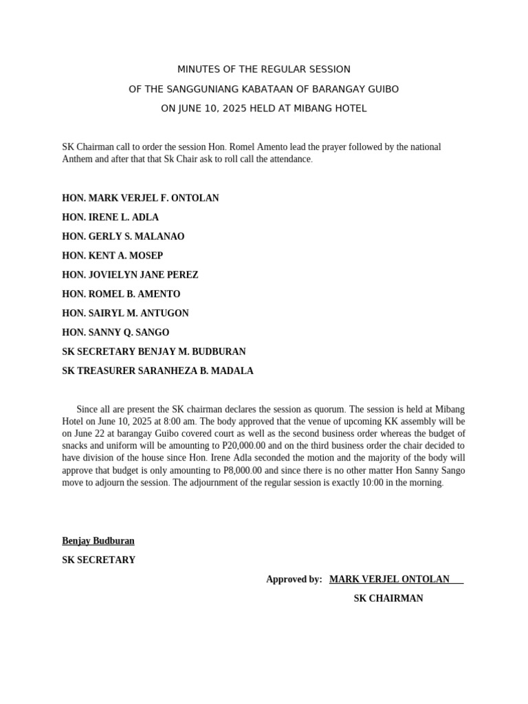 Minutes of The Regular Session June 13, 2025 | PDF