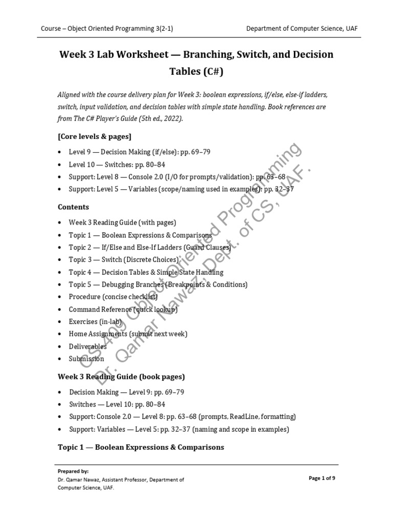 OOP Week03 Lab Worksheet | PDF | Boolean Data Type | Software Development