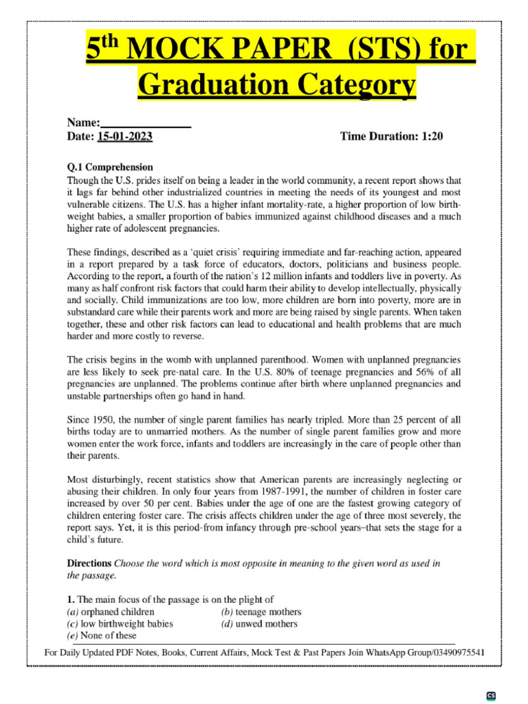 5th Mock Test With Key For IBA | PDF