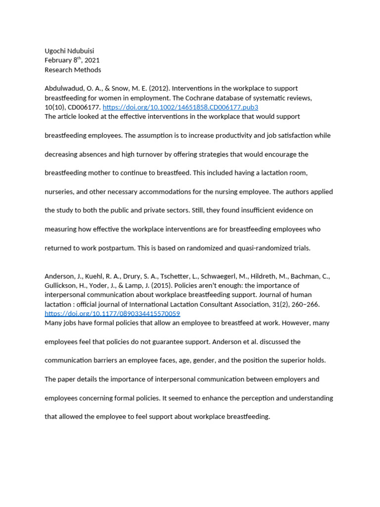 Annotated Bibliography | PDF | Breastfeeding | Job Satisfaction