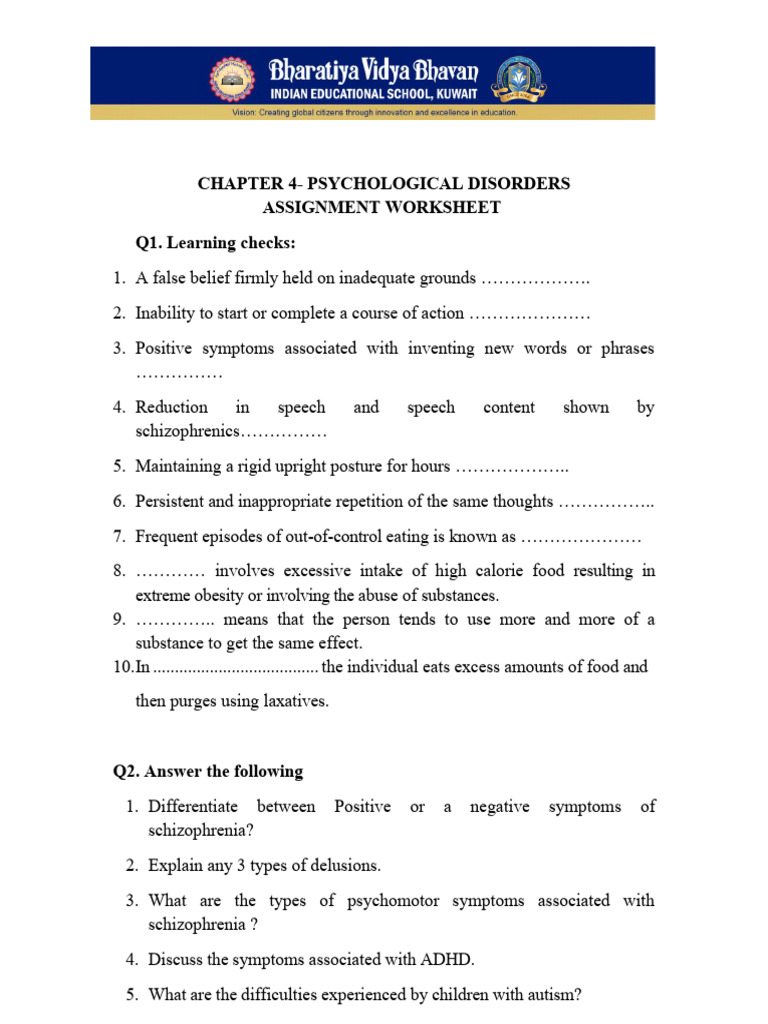 Psychological Disorders Assignment Guide | PDF