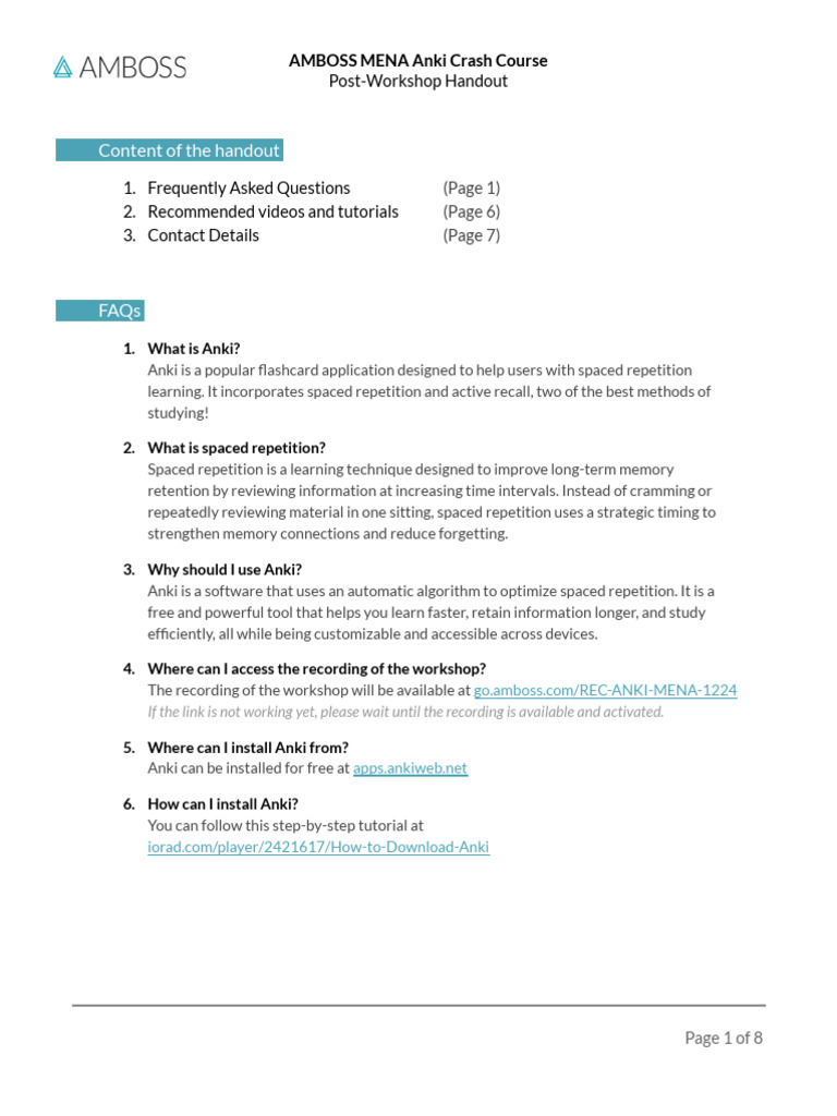 AMBOSS Anki Post-Workshop Handout | PDF | Software | Computing