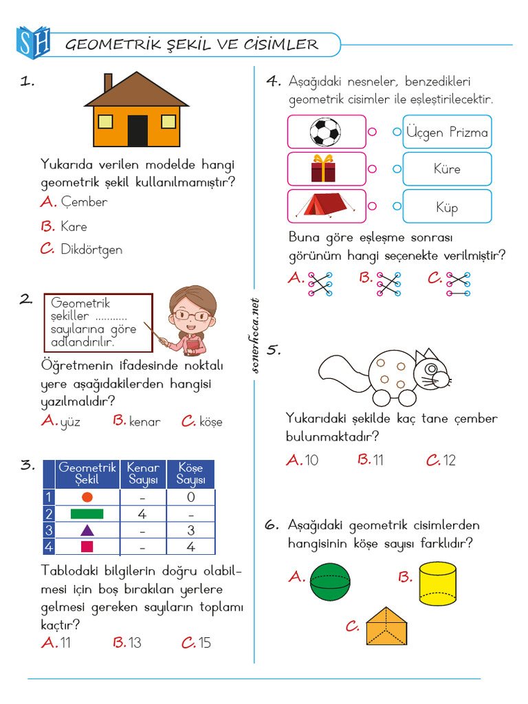 Geometrik Sekil Ve Cisimler Test2 | PDF