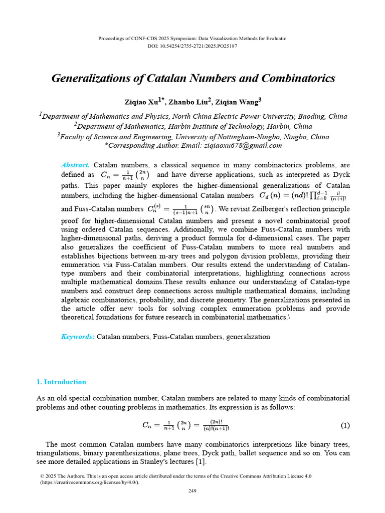 Generalizations of Catalan Numbers and Combinatori | PDF ...