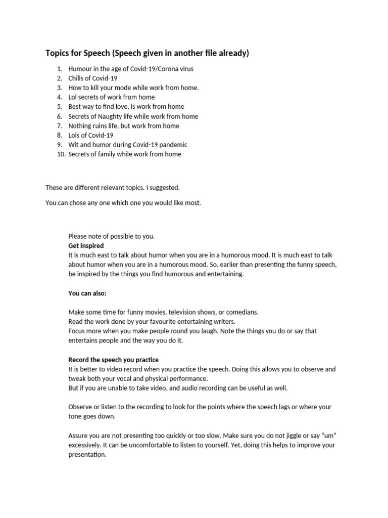 Topics For Speech (Speech Given in Another File Already) : Get Inspired ...
