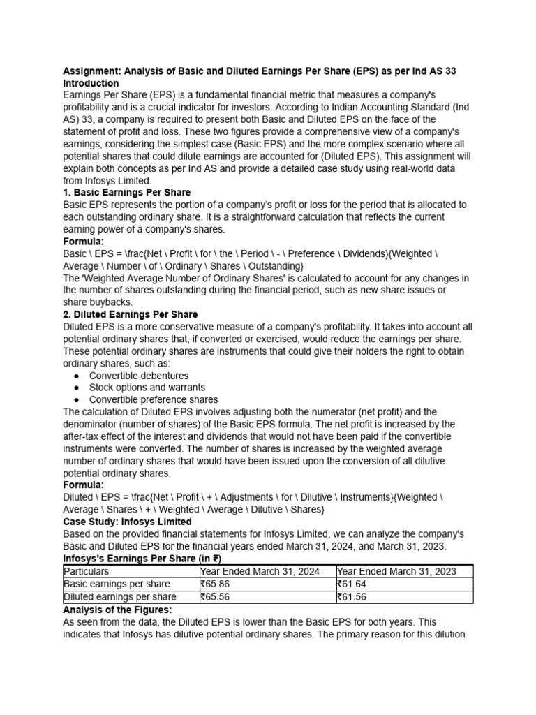 Basic and Diluted EPS As Per Ind AS With Case Stud.. | PDF | Earnings ...