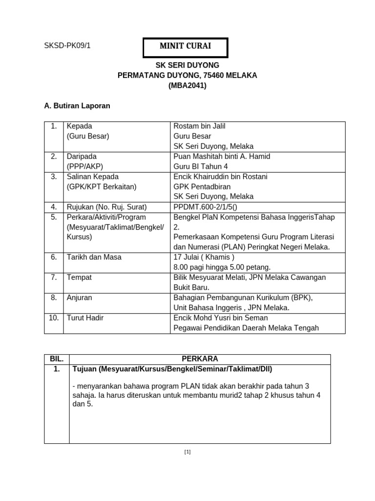Minit Curai Plan Bi - 2025 | PDF