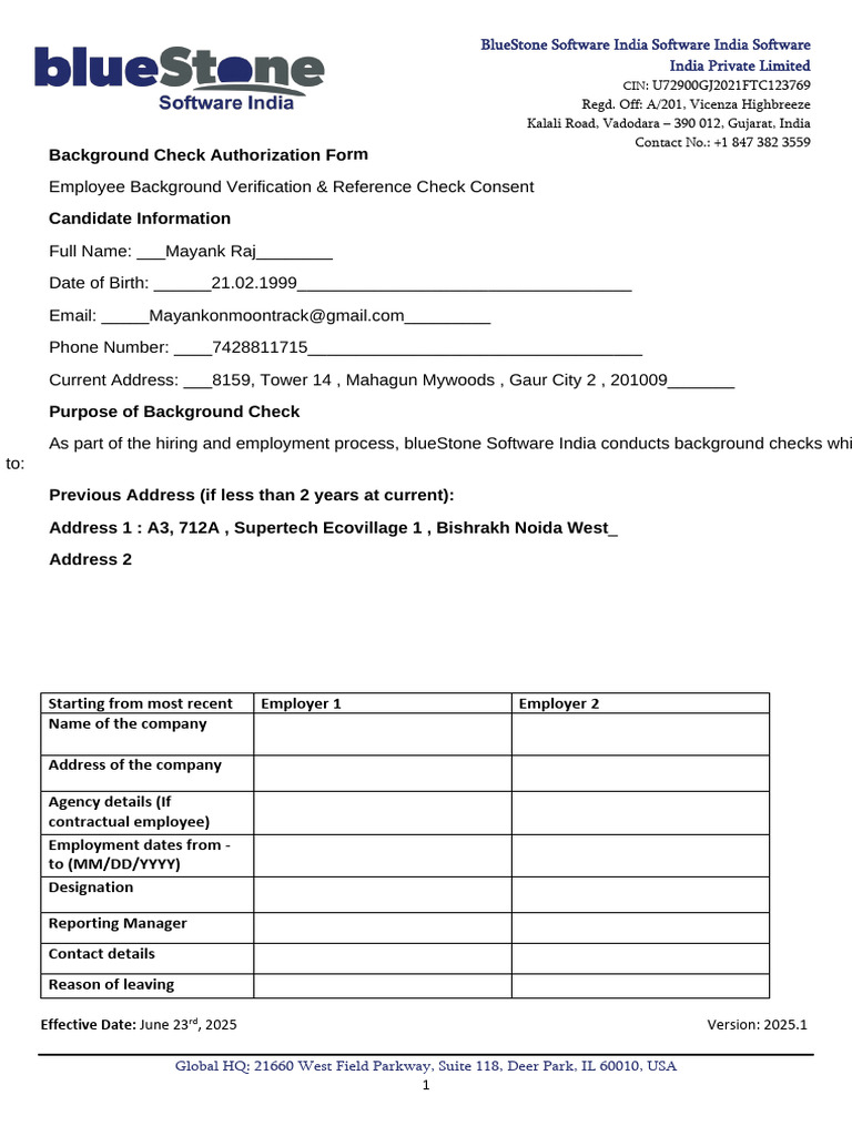 Background Check Authorization Form - India | PDF | Labor | Business