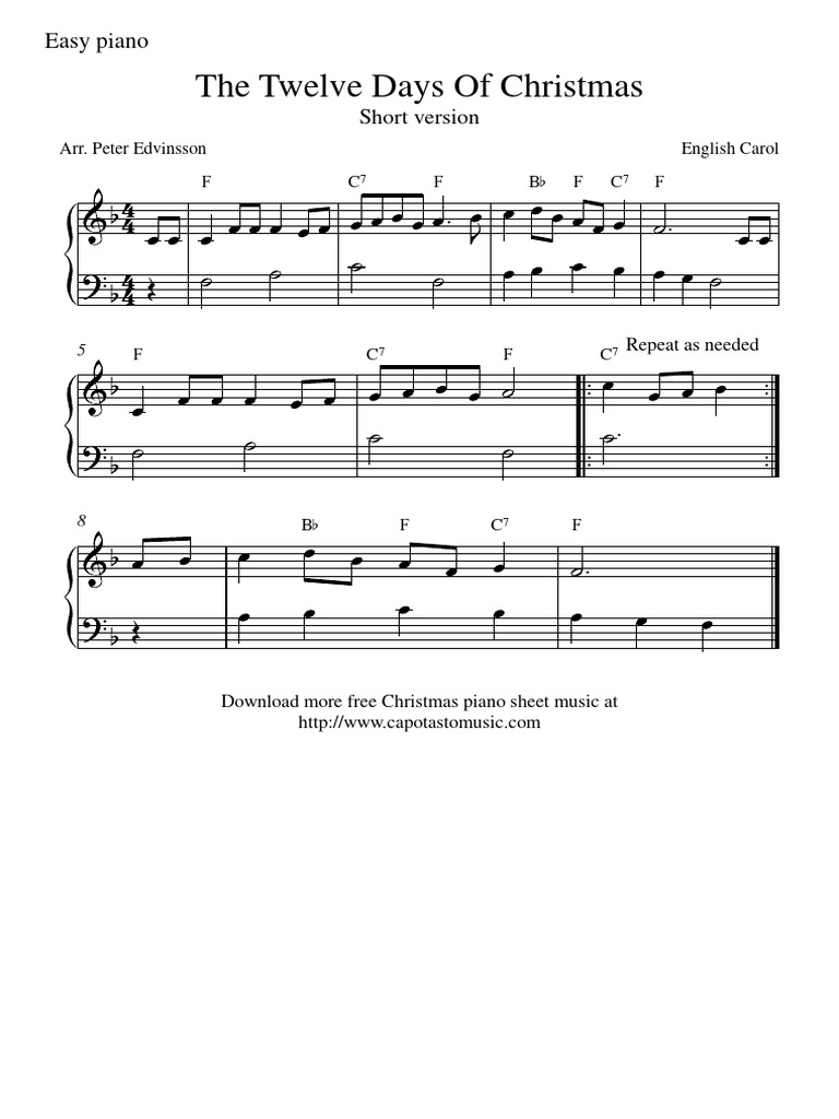The Twelve Days of Christmas Easy Piano | PDF