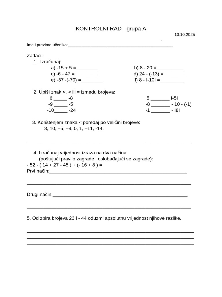 Kontrolni Rad - Grupa A | PDF