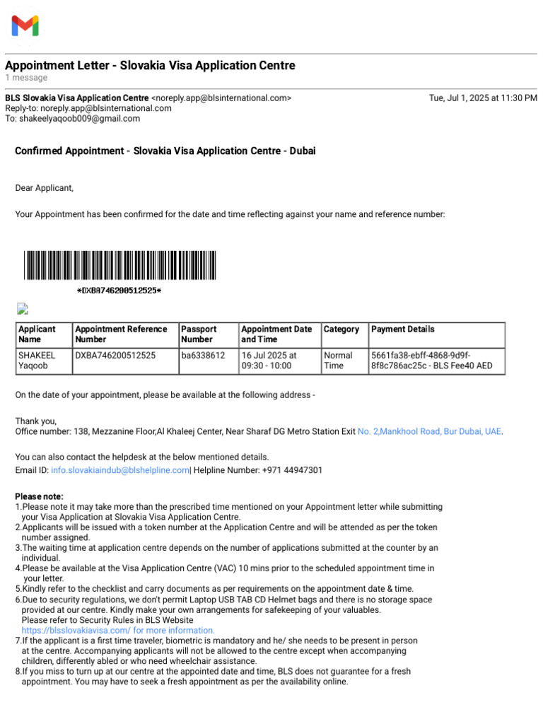 Slovakia Visa Appointment Confirmation | PDF | Travel Visa | Government ...