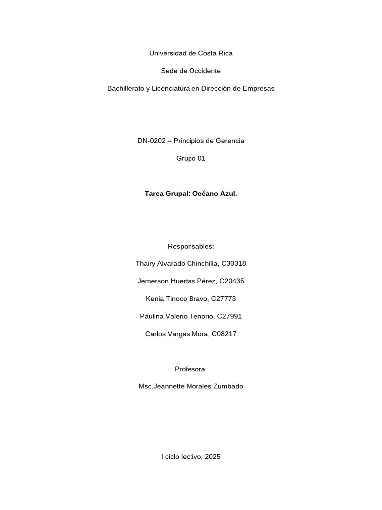 Tarea Océano Azul, Grupo 1 | PDF | Logística | Economias