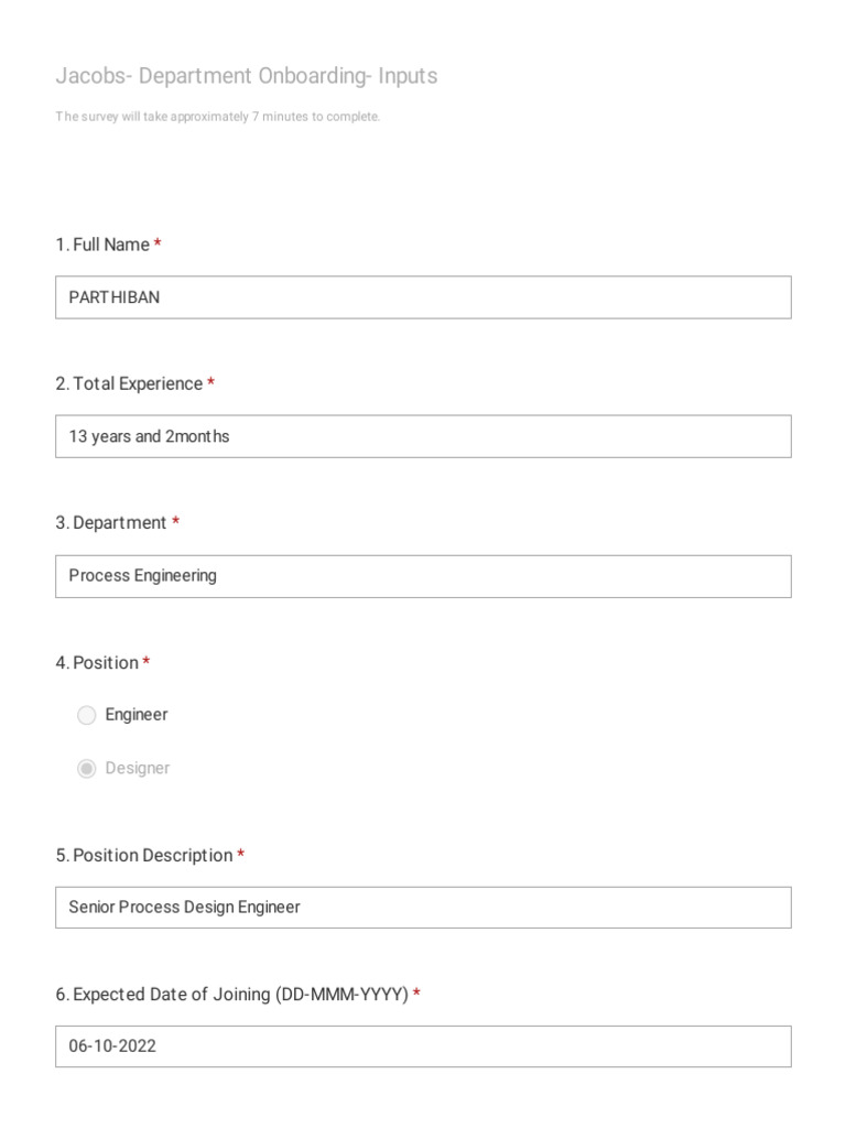 Jacobs Department Onboarding Survey | PDF