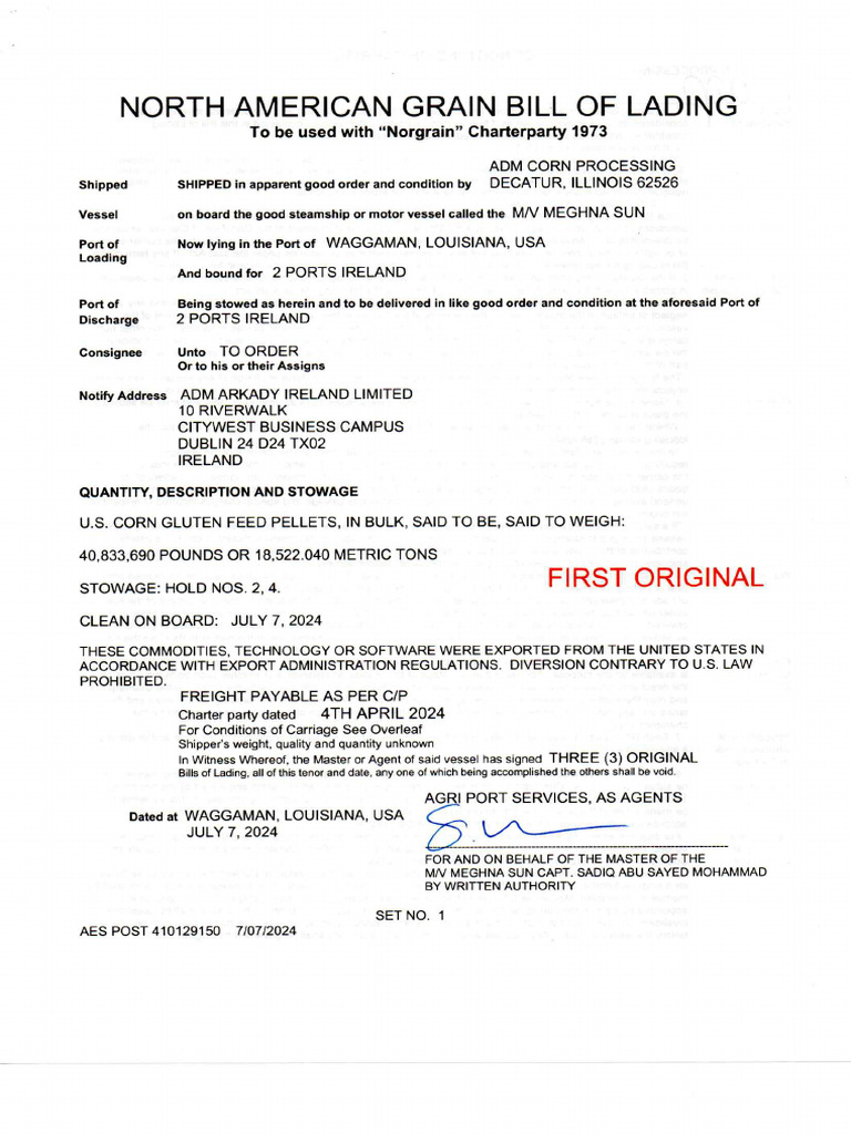Bill of Lading-18527 MT | PDF