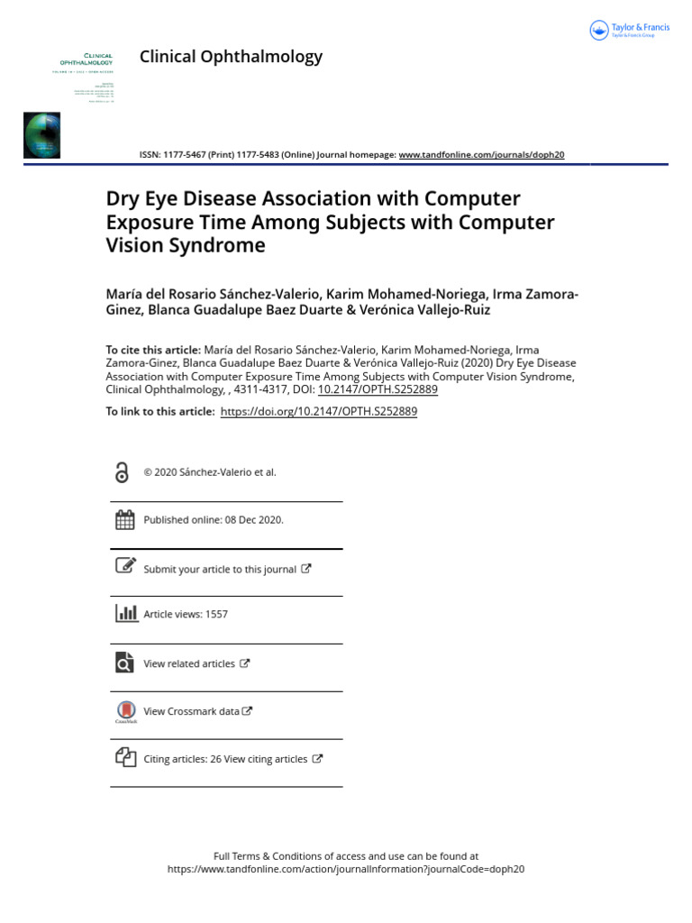 Dry Eye Disease Association With Computer Exposure Time Among Subjects With Computer Vision ...