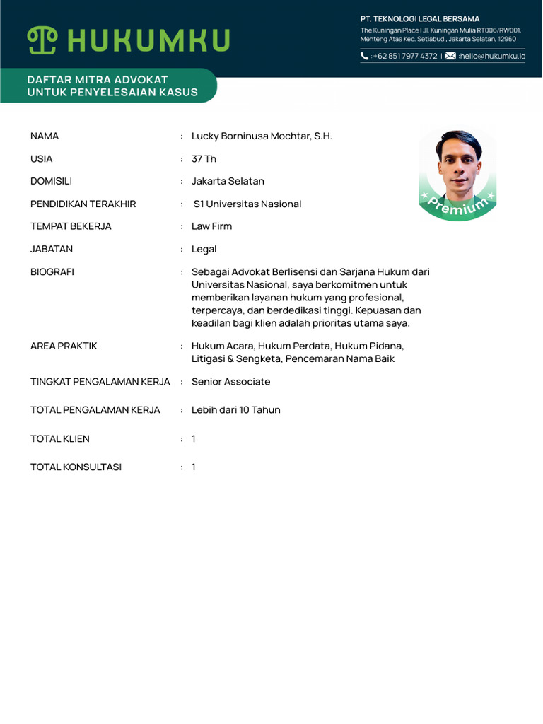 CV Hukumku - Lucky Borninusa Mochtar, S.H. | PDF