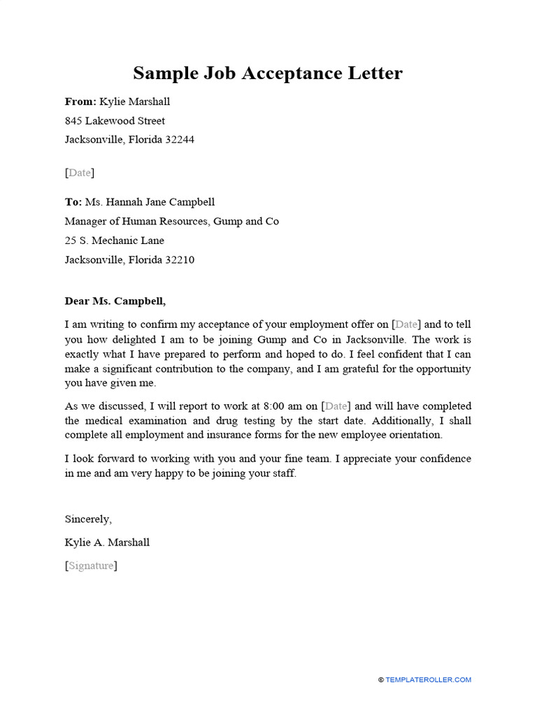 Main Sample Job Acceptance Letter | PDF