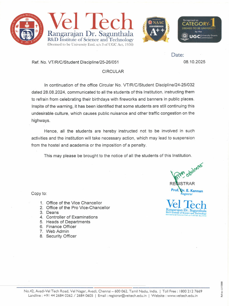 051 CIRCULAR - Student Discipline - REG | PDF
