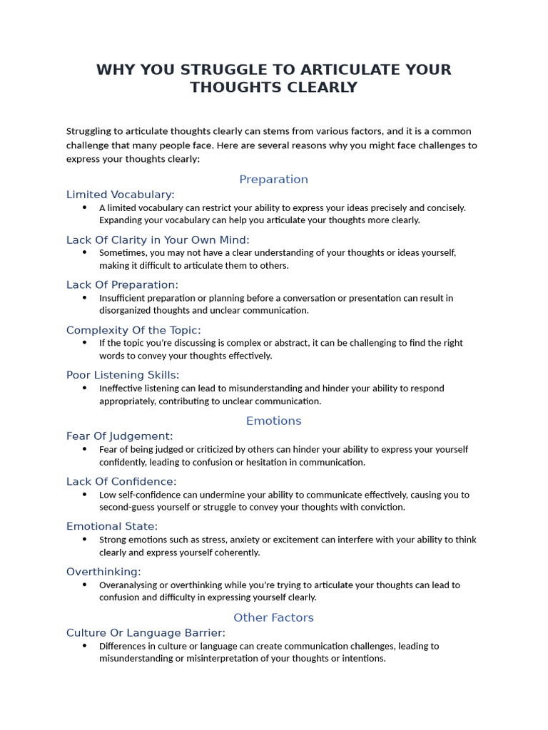 Why You Struggle To Articulate Your Thoughts Clearly | PDF | Thought ...