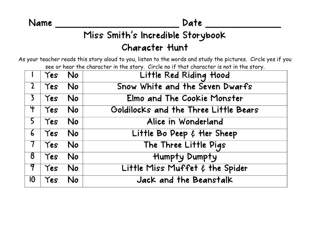 Miss Smith's Storybook Activities | PDF