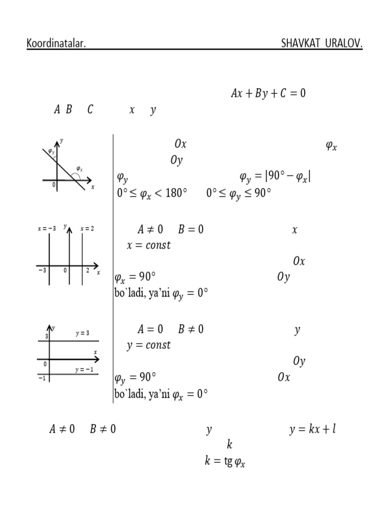 3 1 To'g'ri Chiziq Tenglamasi Nazariya | PDF