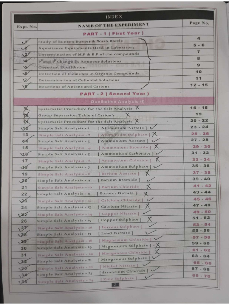 Chemistry Lab Manual Index For Writing Record | PDF