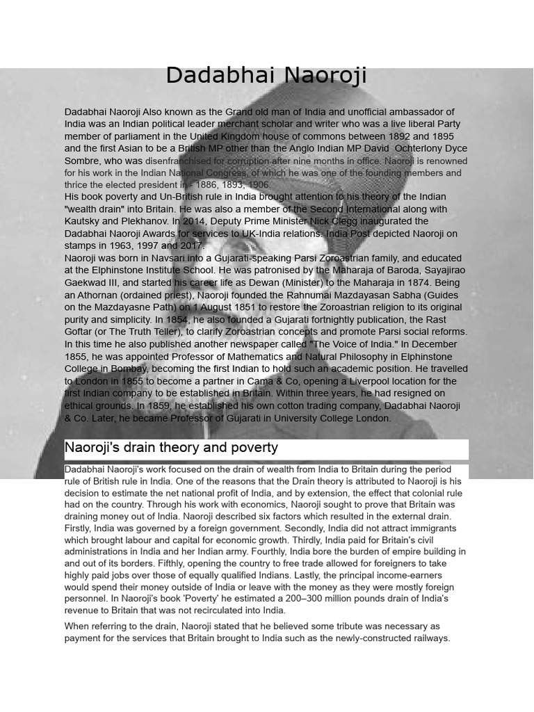 Naoroji's Drain of Wealth Theory Explained | PDF | Economies
