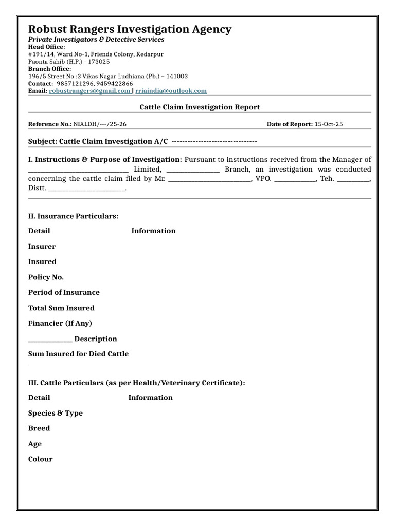 Cattle Claim Investigation Report | PDF