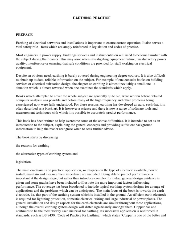 Earthing Practice | PDF | Electrical Wiring | Electric Current