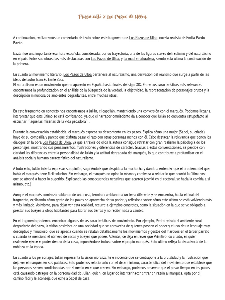 Comentario sobre fragmento de Los Pazos de Ulloa | PDF | Realismo literario