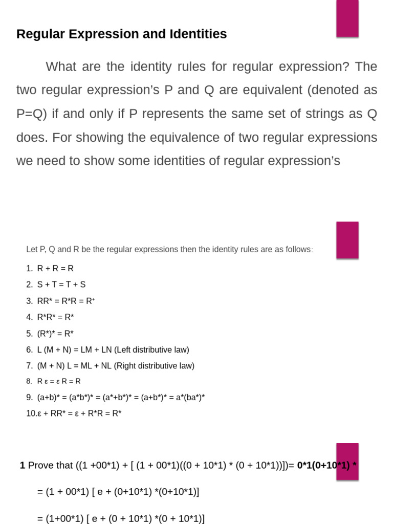 Regular Expression Identity Rules Explained | PDF