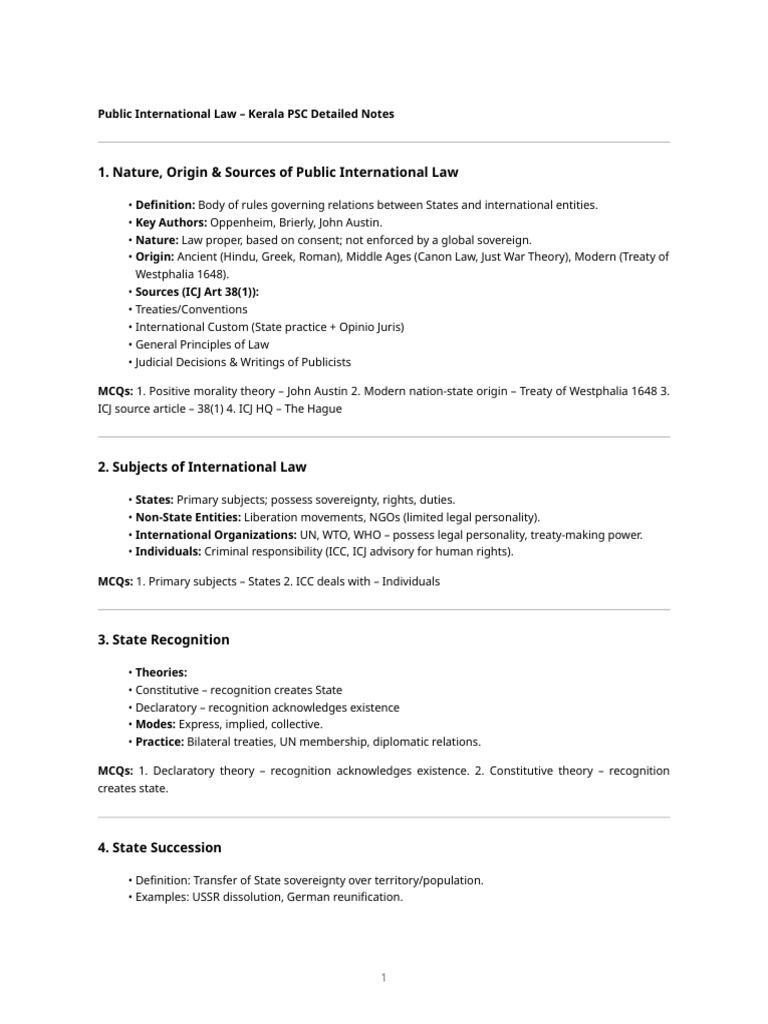 Public International Law PSC | PDF | International Law | Human Rights