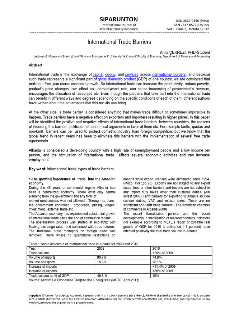 Trade Barriers Type | PDF | Exports | Free Trade