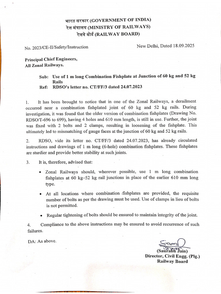 Use of 1 M Long Combination Fishplate | PDF | Railway Companies | Rail ...