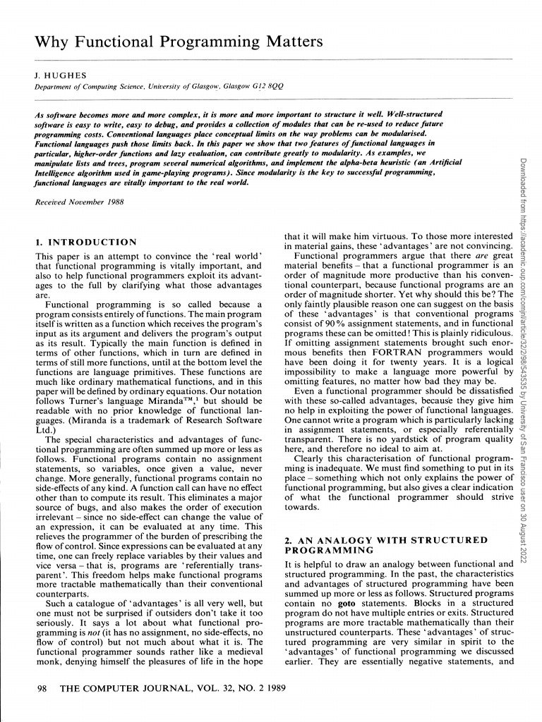 Hughes-Why Functional Programming Matters | PDF