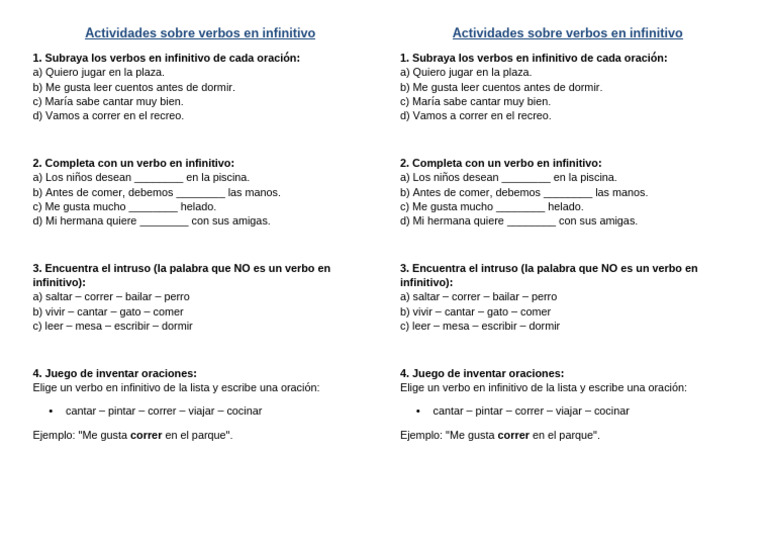 Actividades Sobre Verbos en Infinitivo | PDF
