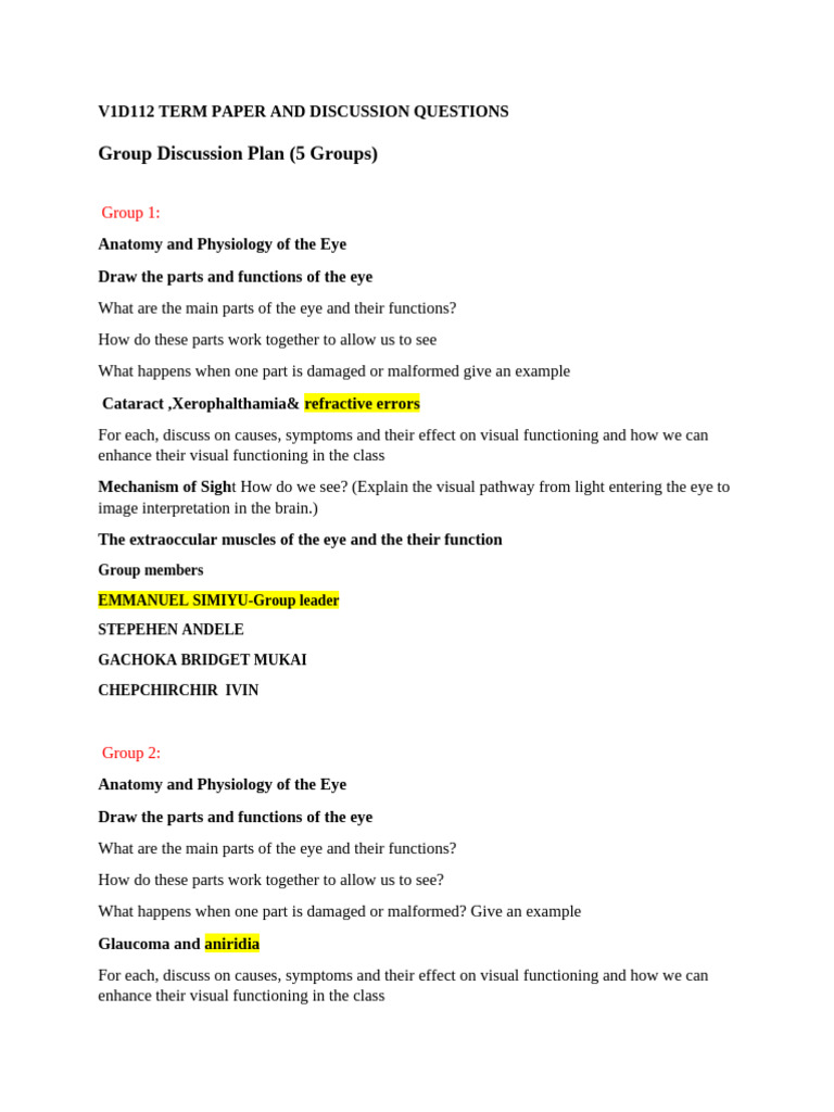 v1d112 Group Discussion Questions | PDF | Visual Impairment | Visual ...
