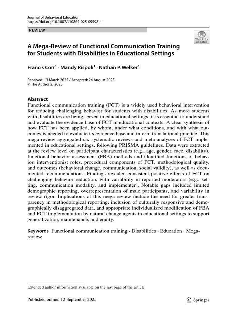A Mega-Review of Functional Communication Training | PDF | Systematic ...