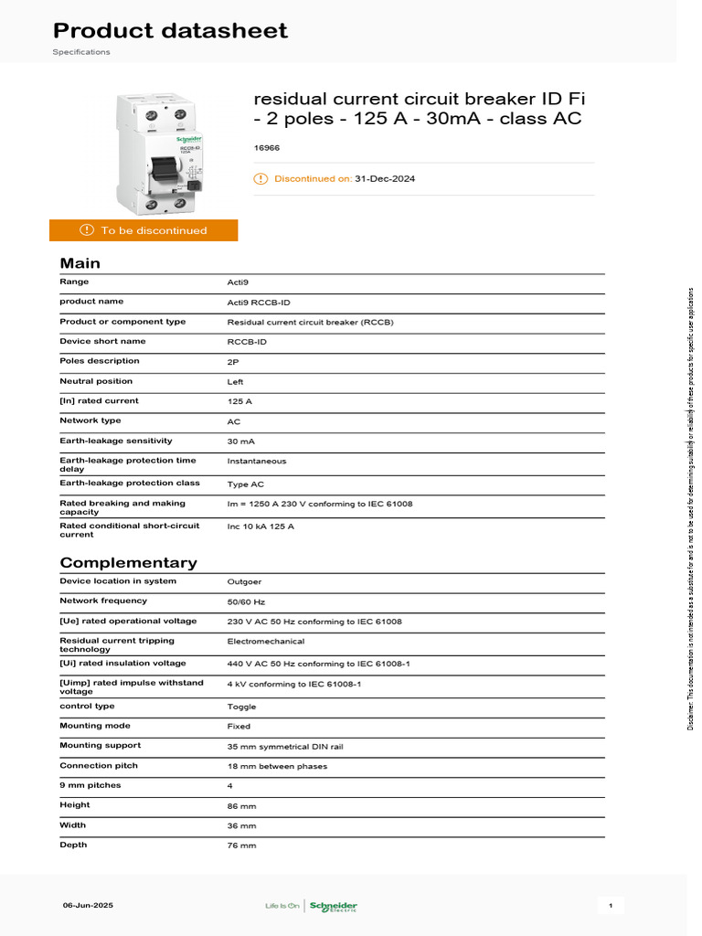 Acti9 RCCB-ID Discontinuation Notice | PDF | Alternating Current ...