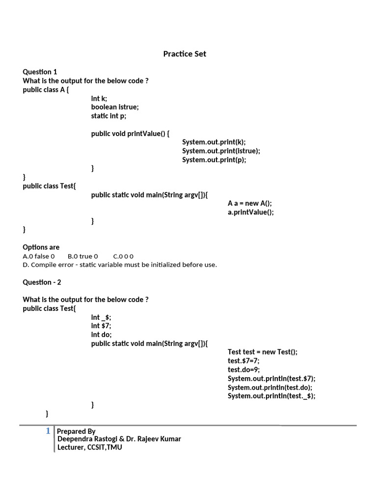 Java Coding Practice Questions and Answers | PDF | String (Computer ...